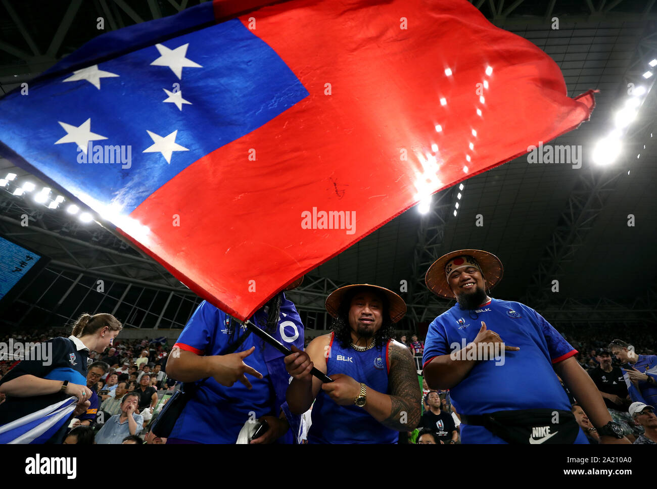Samoa fans before the 2019 Rugby World Cup match at the Misaki Stadium ...
