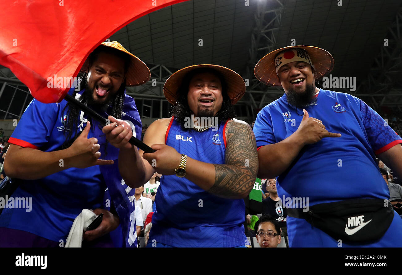 Samoa fans before the 2019 Rugby World Cup match at the Misaki Stadium ...