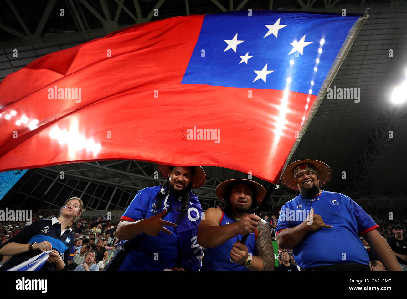 Samoa fans before the 2019 Rugby World Cup match at the Misaki Stadium ...