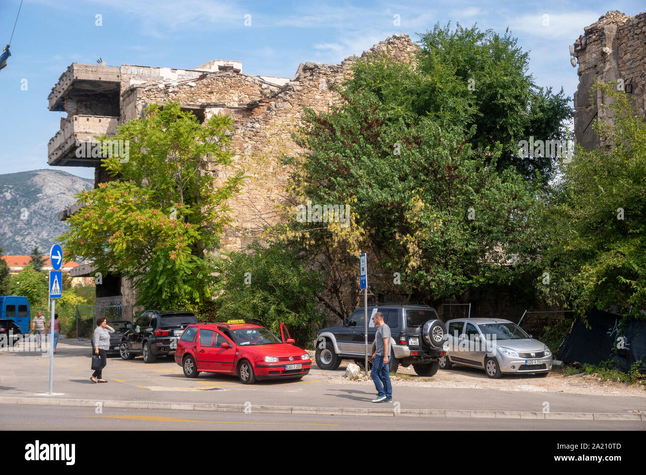 Mostar, Bosnia and Herzegovina-September 2019: Destroyed buildings in ...