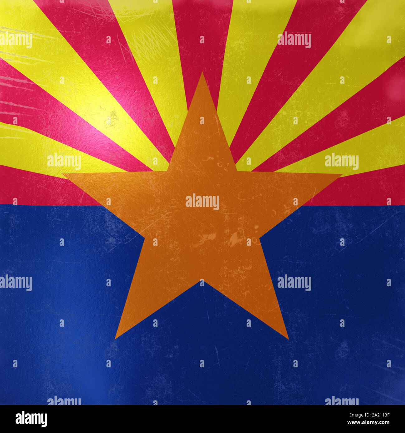 3d rendering of a rusty and old Arizona State flag on a metallic ...