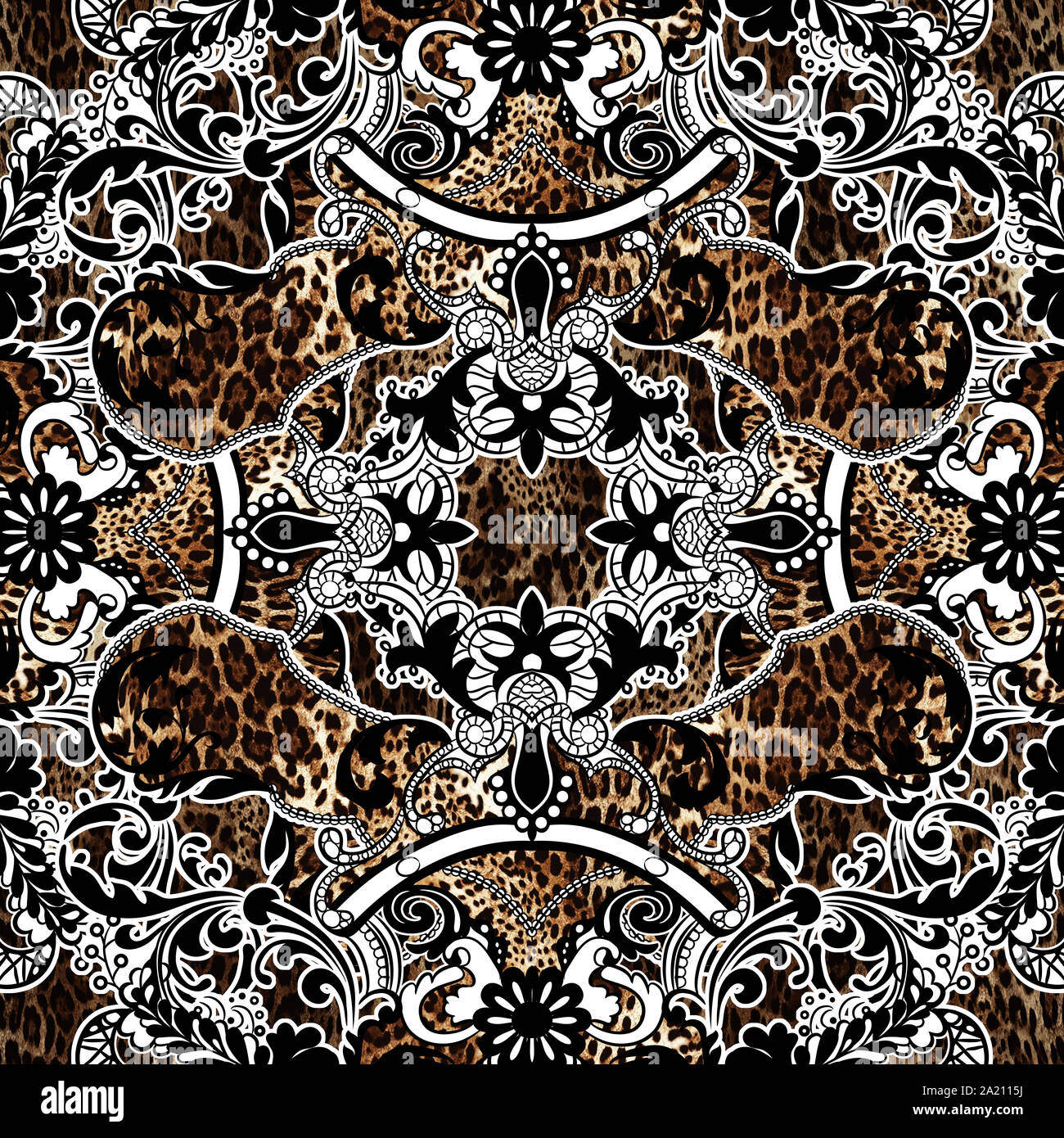 Paisley with animal skin pattern. Vintage background in batik style ...