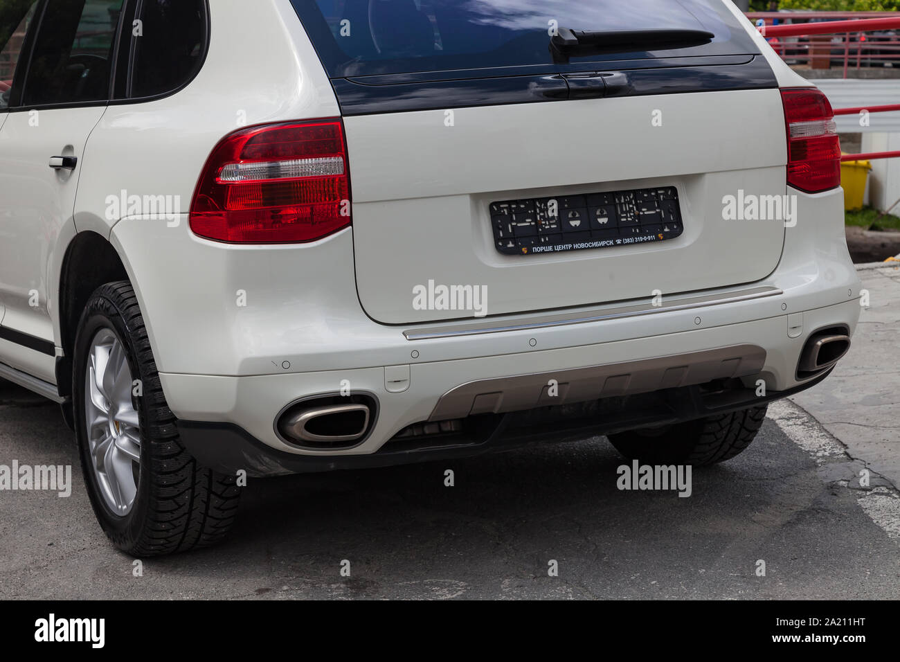 Novosibirsk, Russia - 07.10.2019: Rear view of Porsche Cayenne 957 2007 ...
