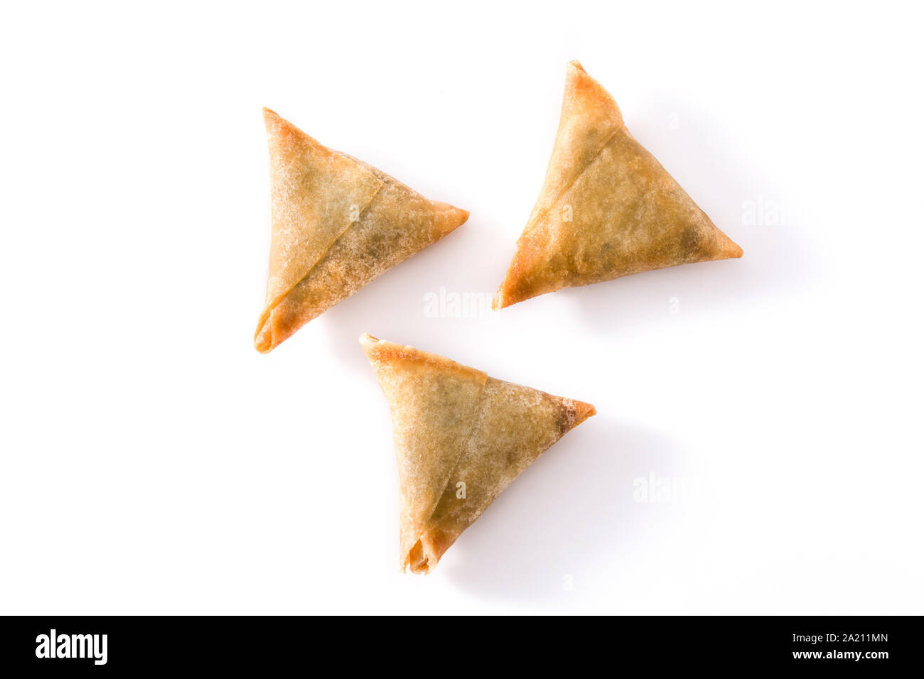Samsa or samosas with meat and vegetables isolated on white background ...