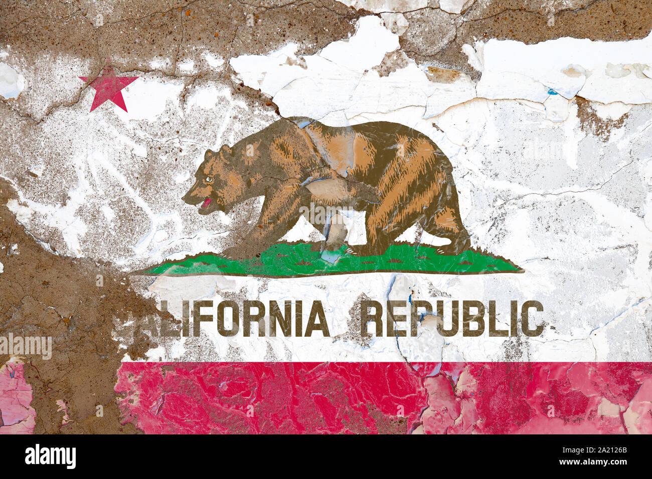 California grunge, damaged, scratch, old style state flag on wall Stock ...
