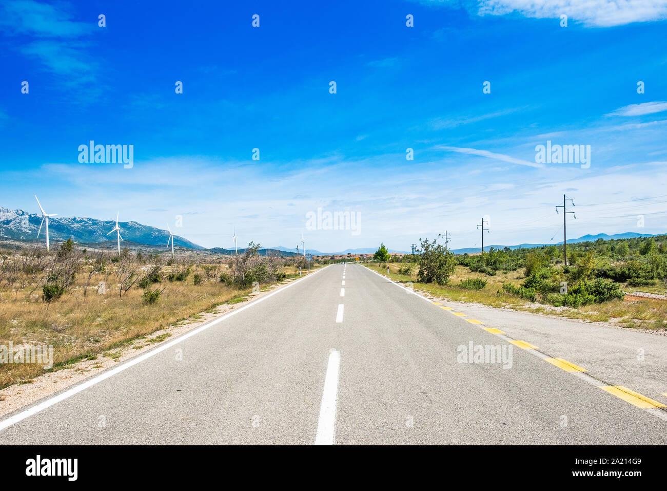 Scenic road and wind farms in Croatia in Zadar background Stock Photo ...