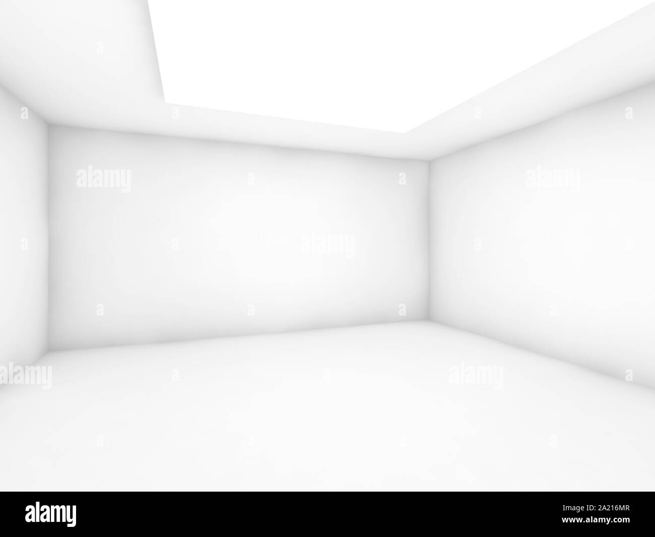 Abstract empty white interior with large square ceiling light portal ...