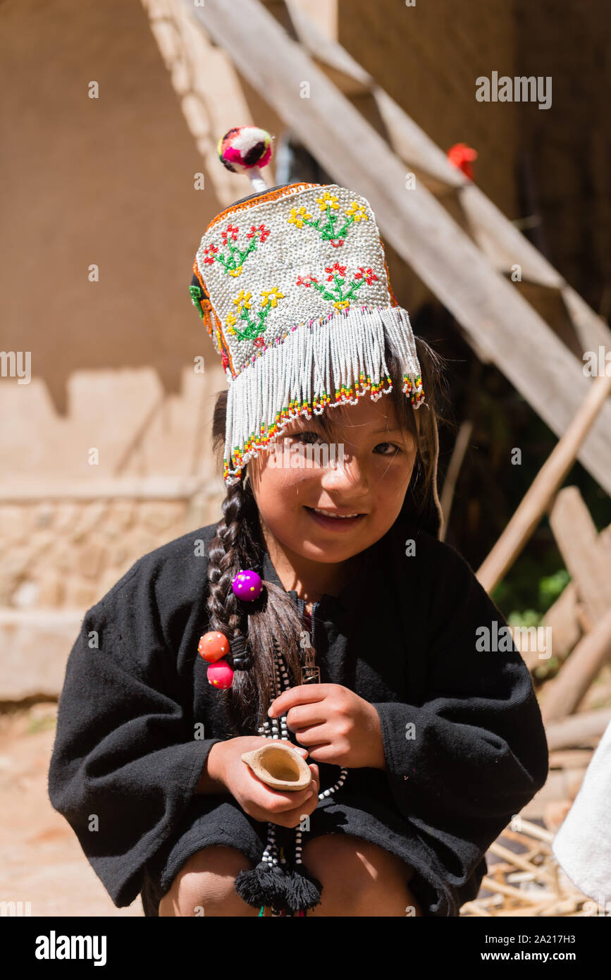 Young girl, aged 4 to 6 at a touristic event in the indigenous village ...