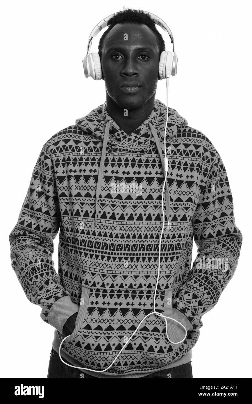 Man headphones music entertainment Black and White Stock Photos ...