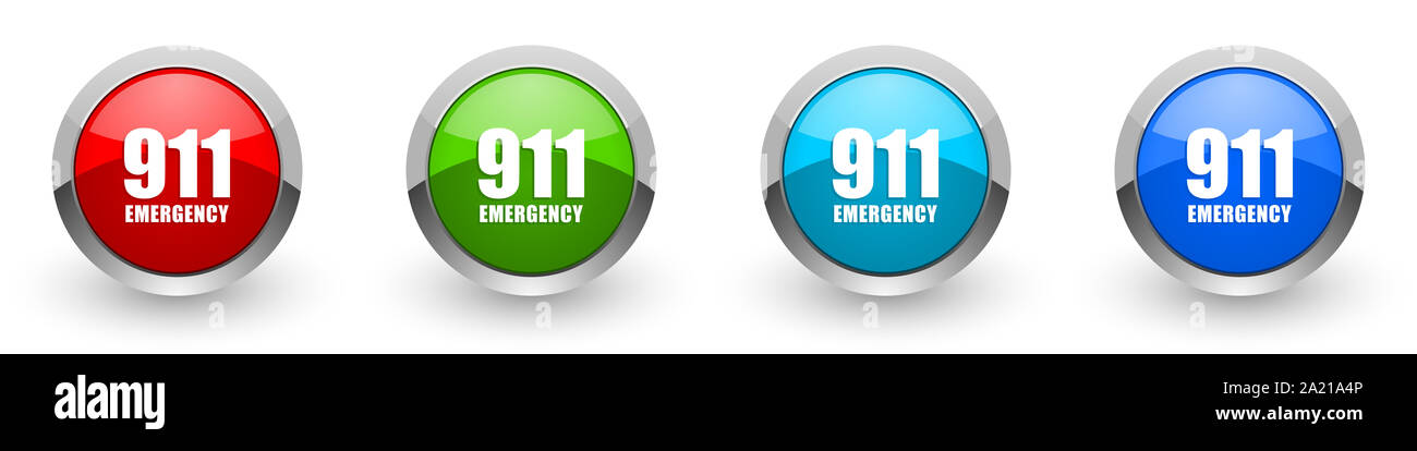 Number emergency 911 silver metallic glossy icons, set of modern design ...