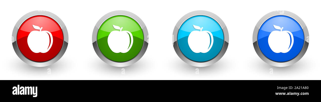 Apple silver metallic glossy icons, set of modern design buttons for ...