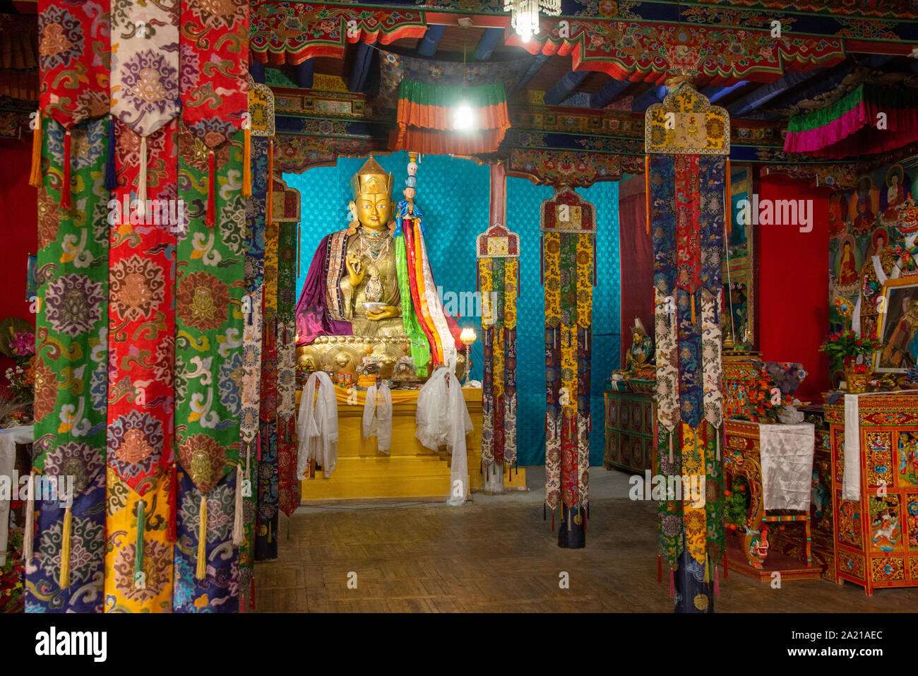 interior with murals of Chemday monastery in Ladakh, India Stock Photo ...