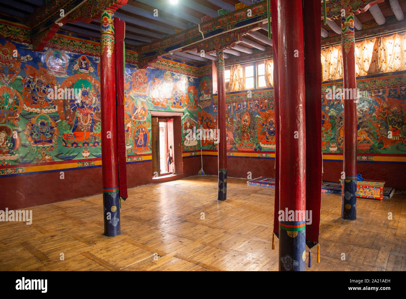 interior with murals of Chemday monastery in Ladakh, India Stock Photo ...