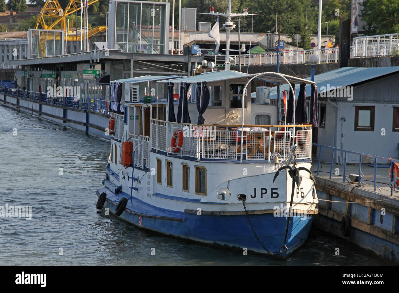 Trip boat at the dock of Port of Belgrade, Sava River, Belgrade, Serbia ...