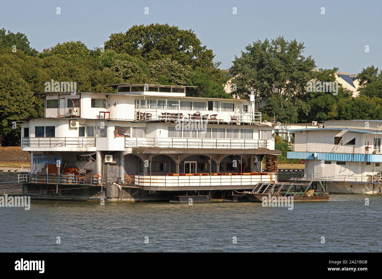 Floating restaurant and bar boat as seen on Sava River, Belgrade ...