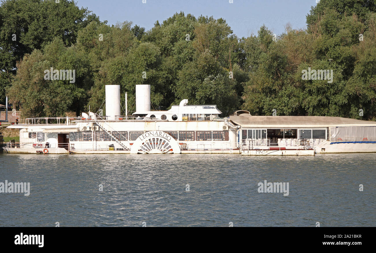 The Leonardo floating restaurant and bar as seen on the Sava River ...