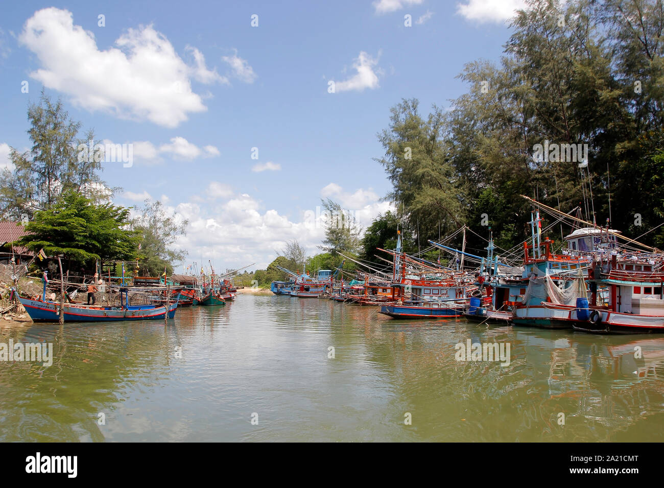 pile of fishing boat in canal with beautiful sky background Stock Photo ...