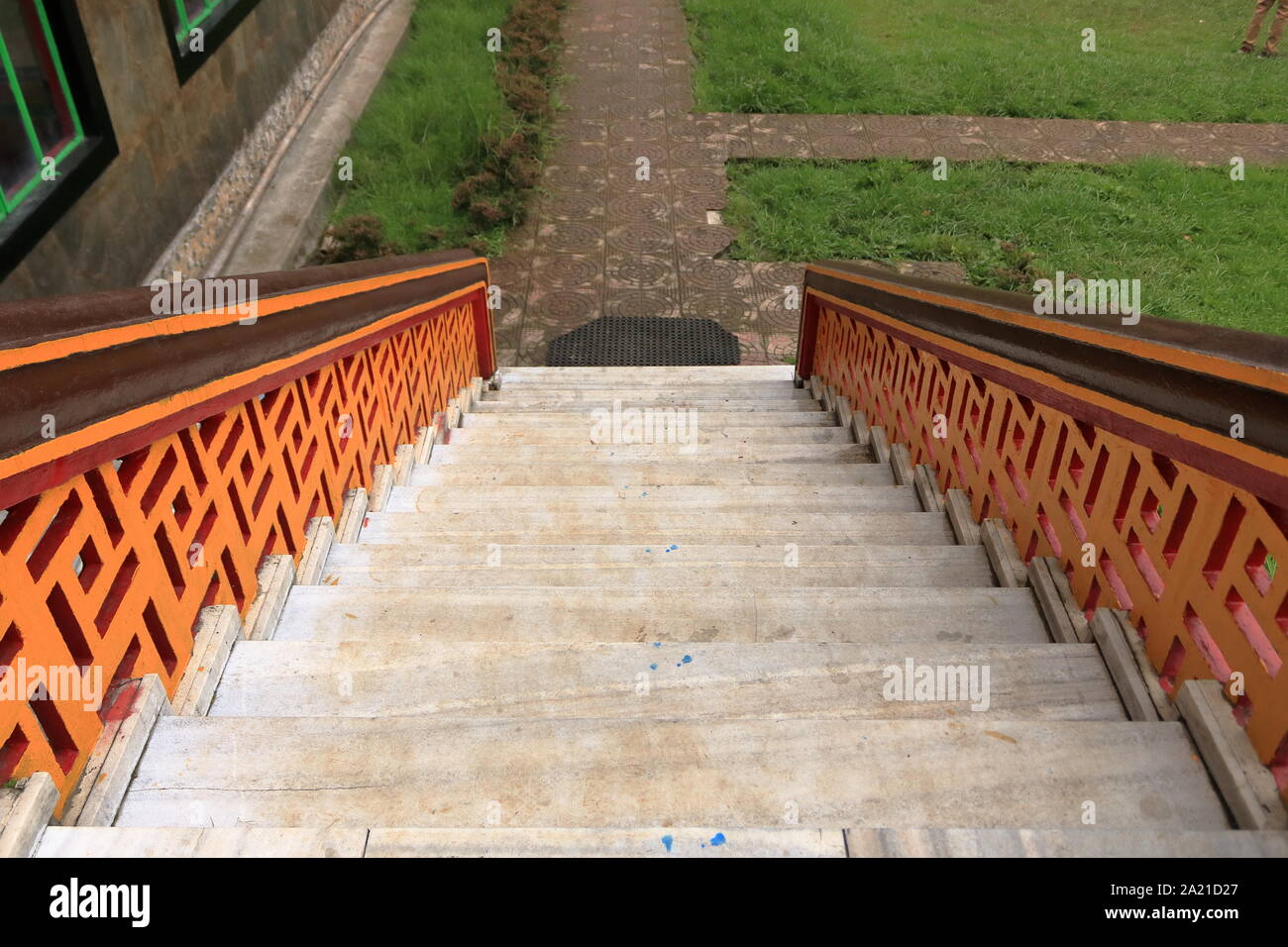 Stairs shot from the top of a monestary building at Sikkim, India Stock ...