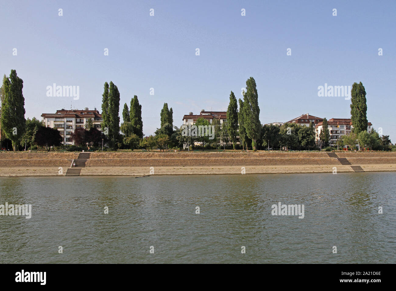 Residential apartments blocks as seen on the bank of the Danube River ...