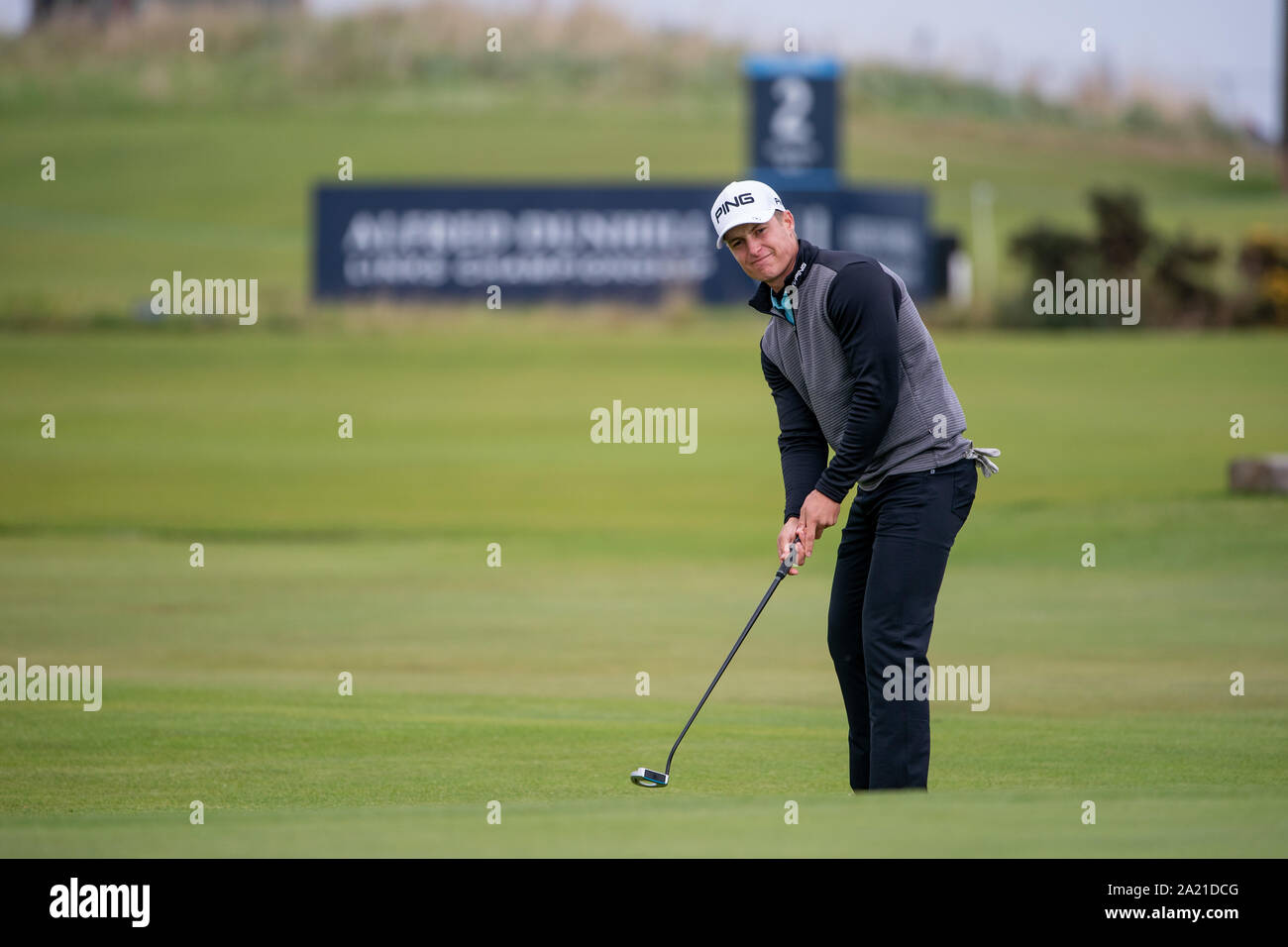 Callum Hill putts at the 17th hole during day four of the Alfred ...