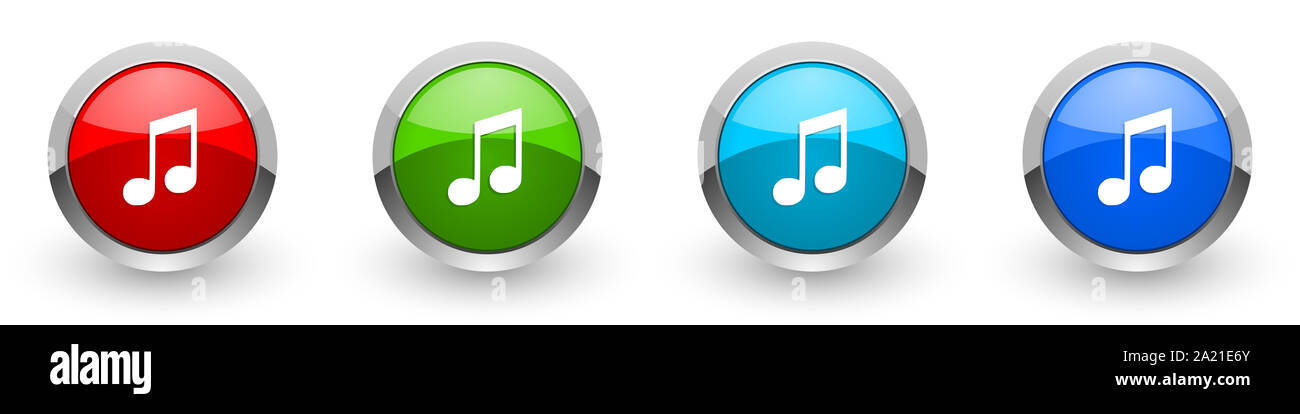 Music silver metallic glossy icons, set of modern design buttons for ...