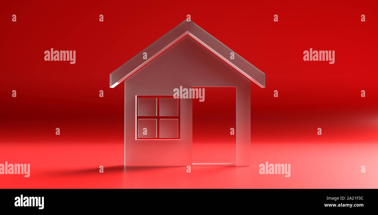 Home, real estate concept. House model glass texture against red color ...