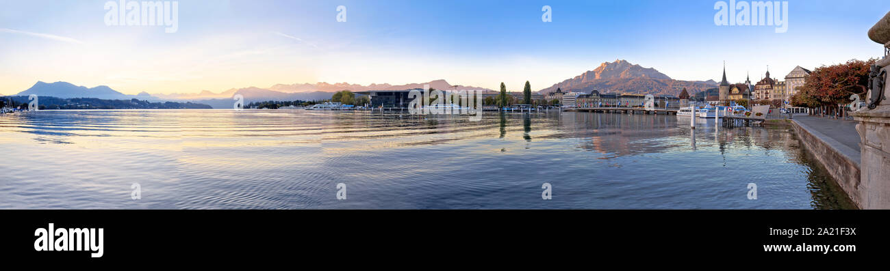 Colorful lake Luzern and town waterfront panoramic view, amazing ...