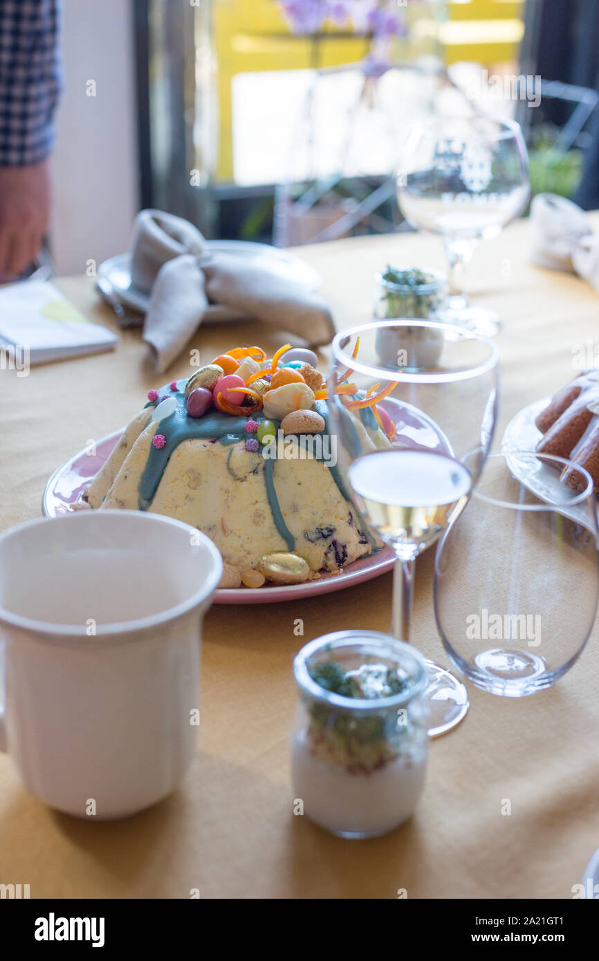 Russian / Polish Easter dessert paskha / pascha, made with curd cheese, egg yolks and sugar ...