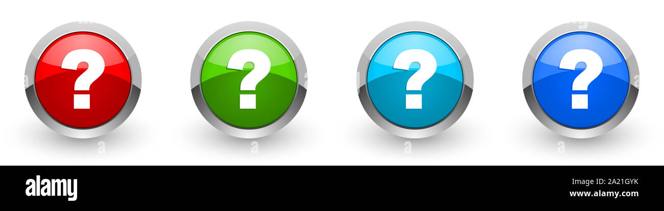 Question mark silver metallic glossy icons, set of modern design ...