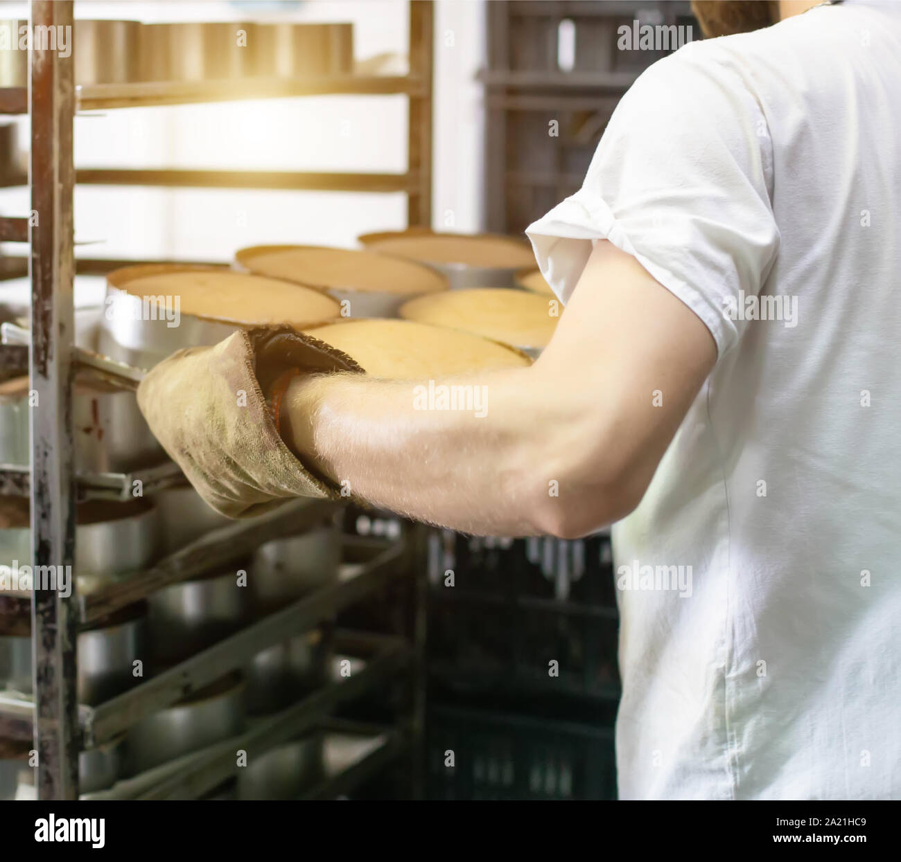 Baking bread at the factory. Production of food bread products at the ...