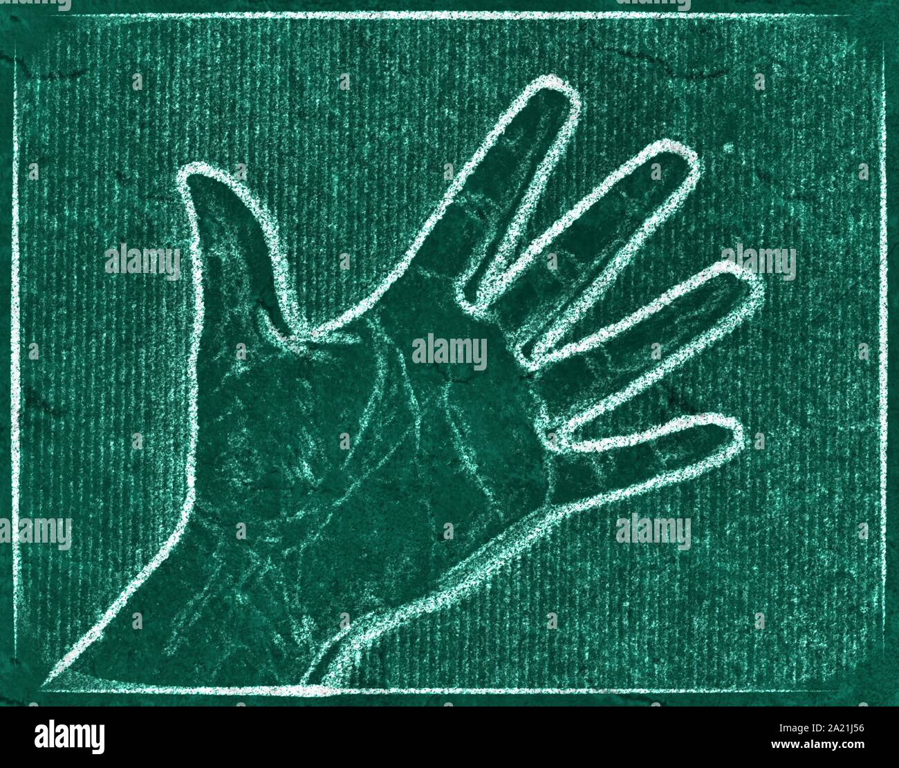 Chalkboard painting of a female human hand showing different gestures ...