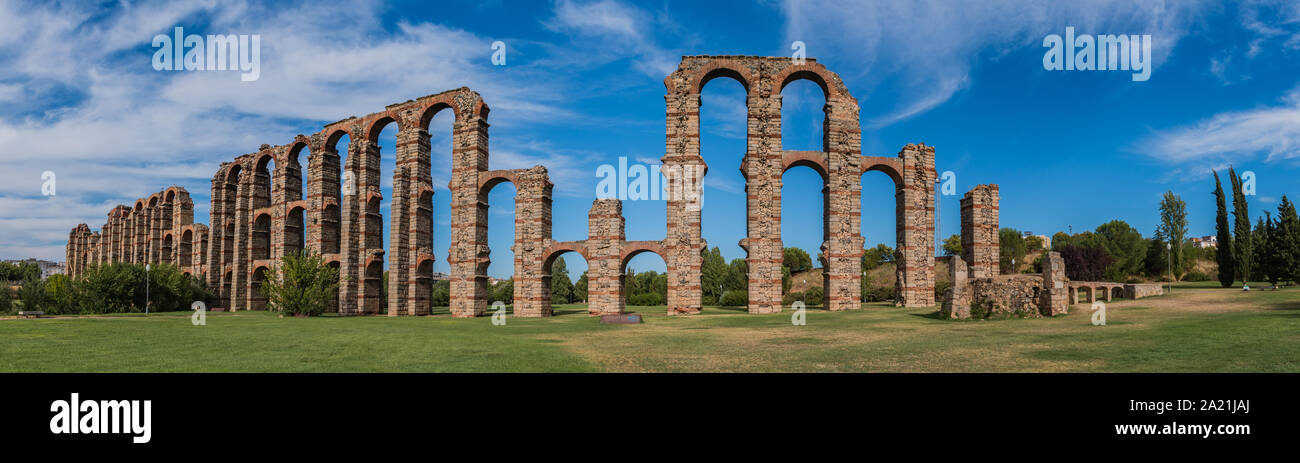 A panorama picture of the Acueducto de los Milagros (Mérida Stock Photo ...
