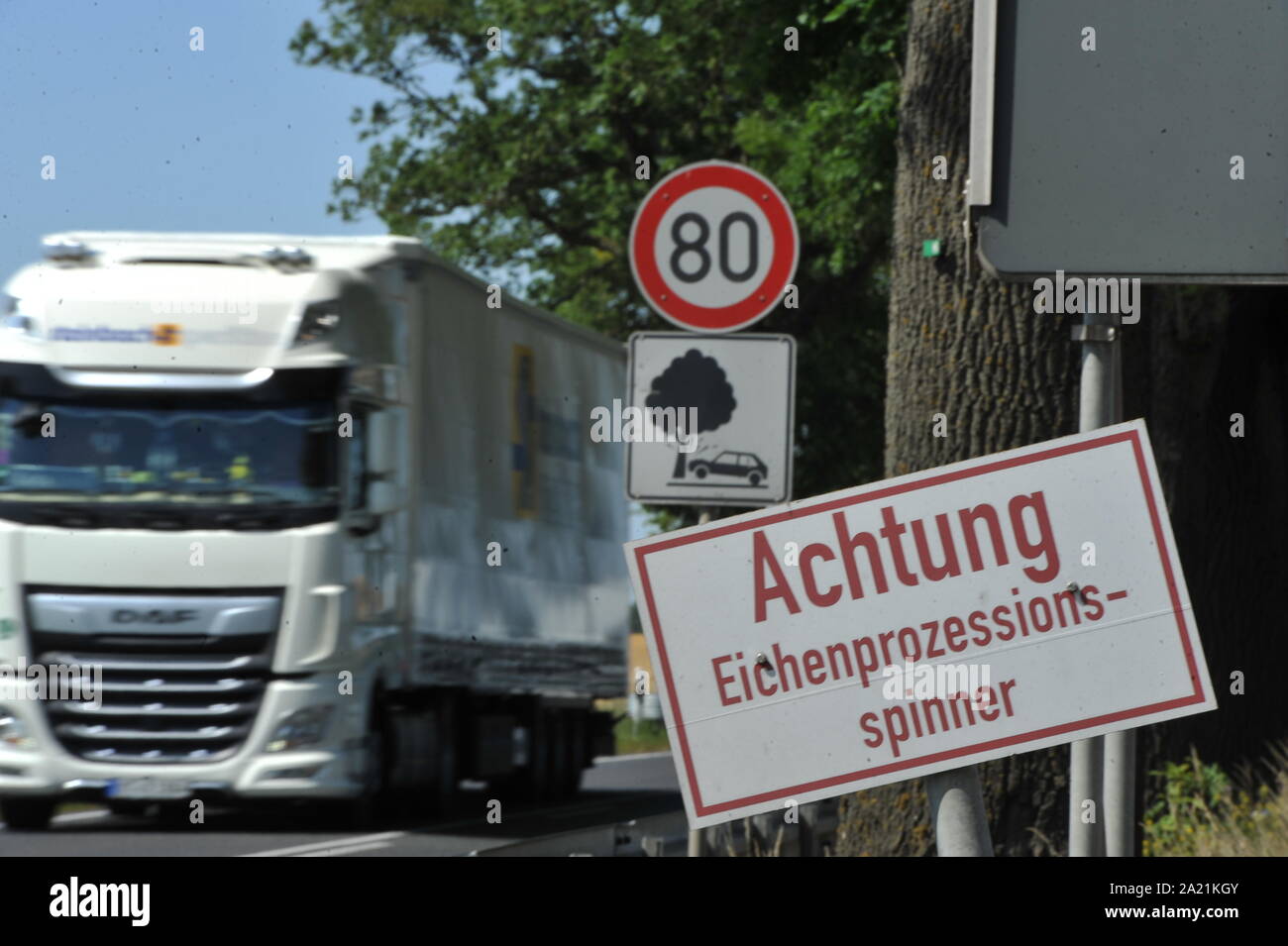 Oak processionary moth warning sign hi-res stock photography and images ...