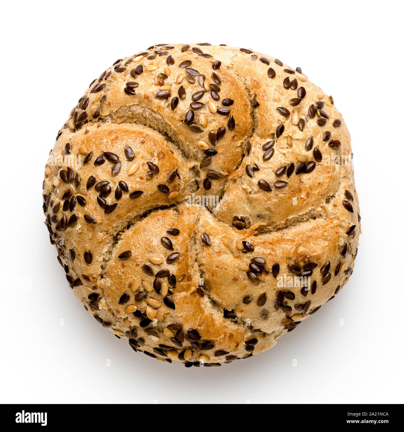 Traditional whole wheat kaiser roll with linseeds and sesame seeds ...