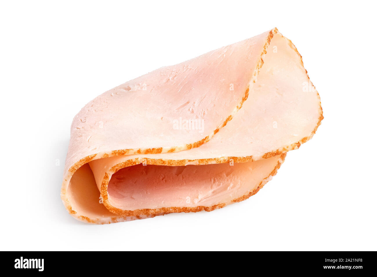 A folded single slice of chicken ham isolated on white Stock Photo - Alamy