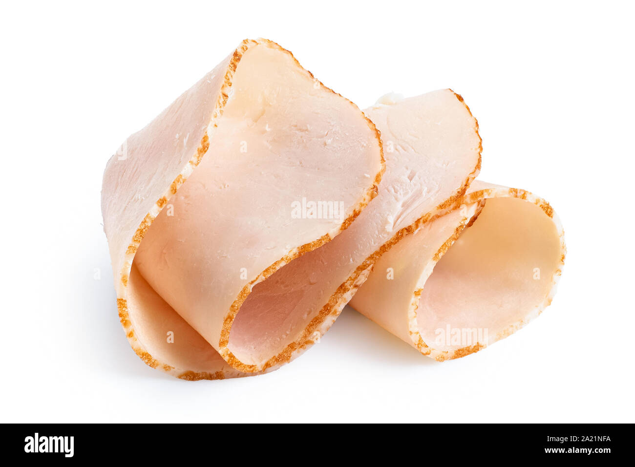 A folded single slice of chicken ham isolated on white Stock Photo - Alamy