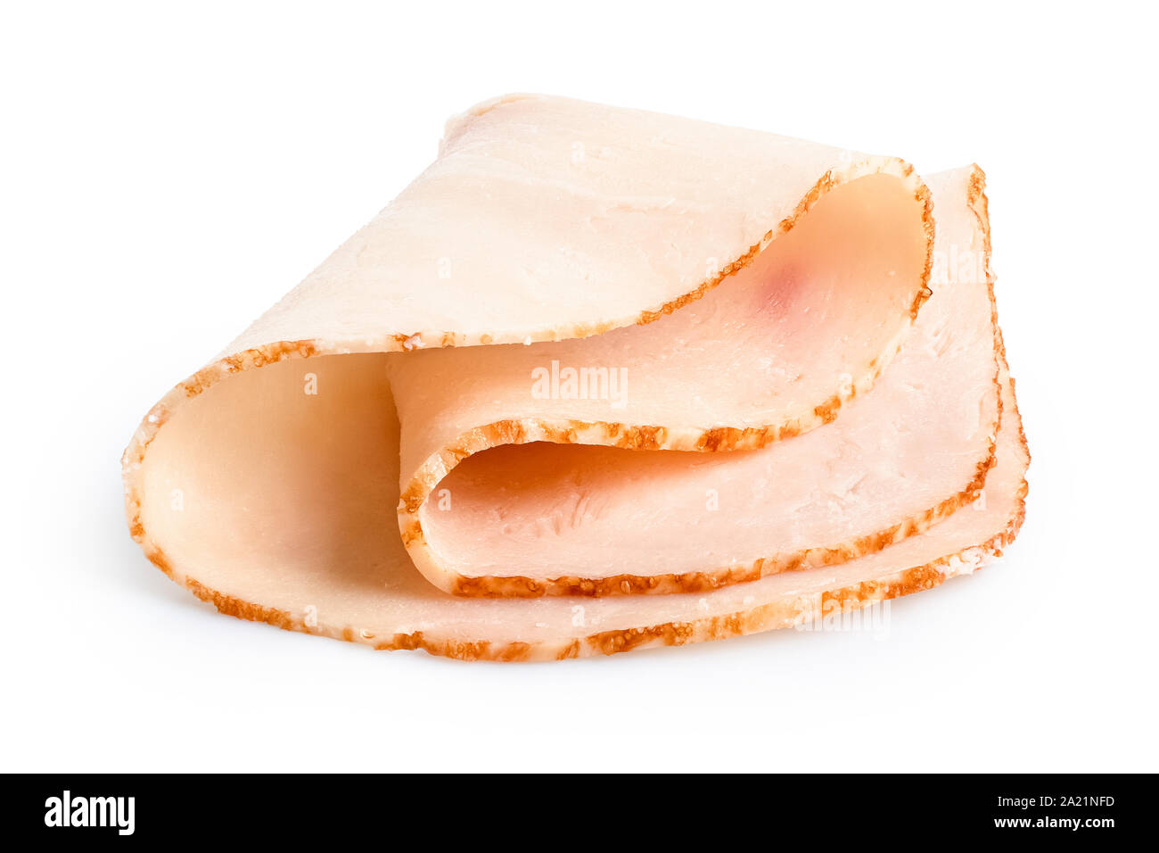 A folded single slice of chicken ham isolated on white Stock Photo - Alamy