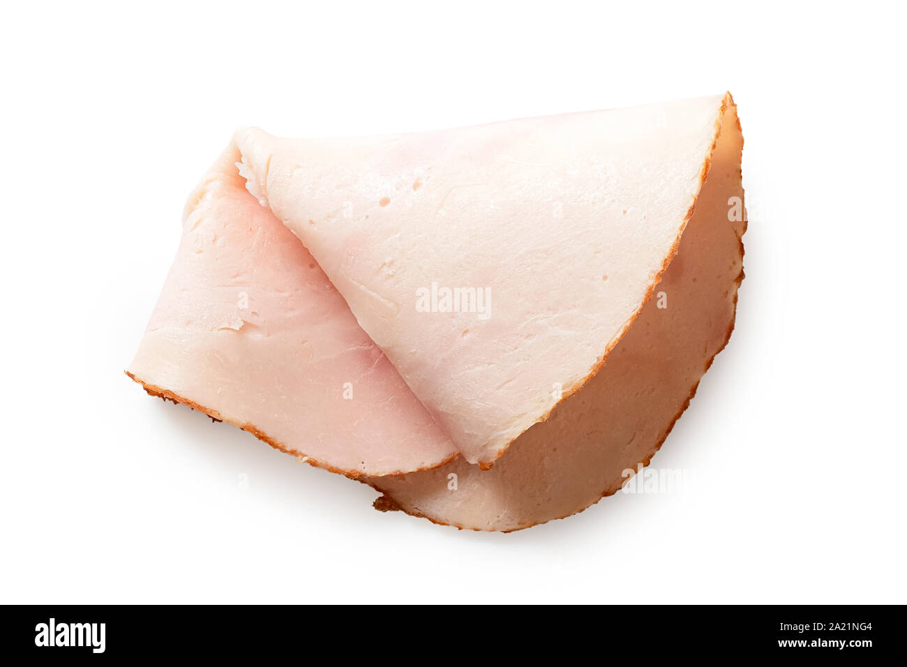 A folded single slice of chicken ham isolated on white. Top view Stock ...