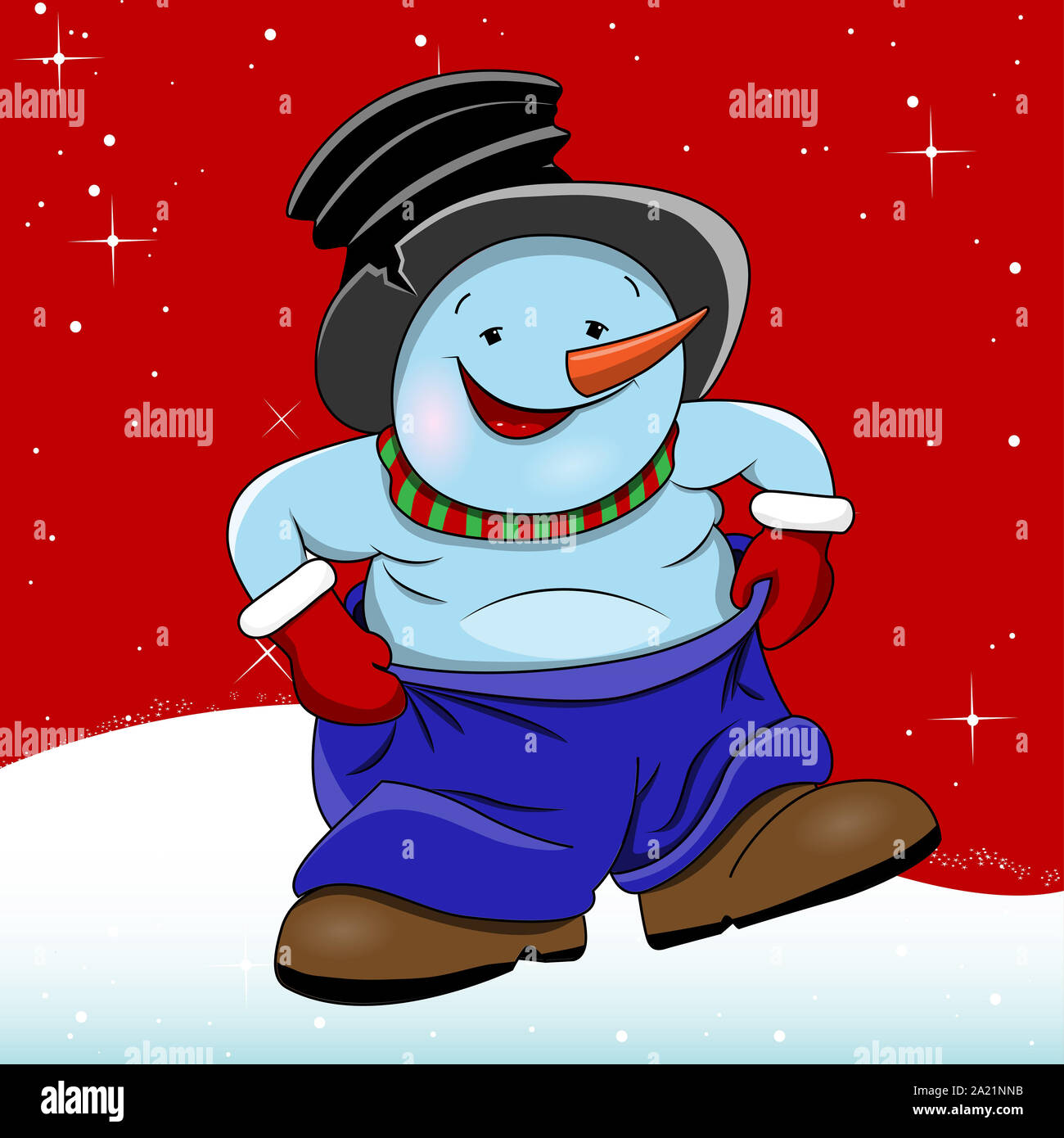 Illustration of a cheerful Snowman in Pants on a Red Background Stock ...