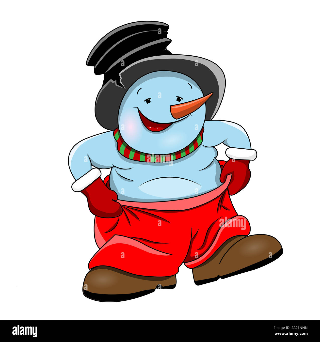 Illustration of a cheerful Snowman in Pants on a White Background Stock ...