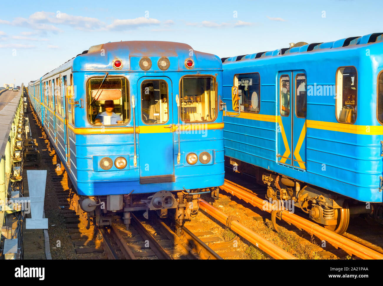 Kyiv metro underground trains on a railways at sunset Stock Photo - Alamy