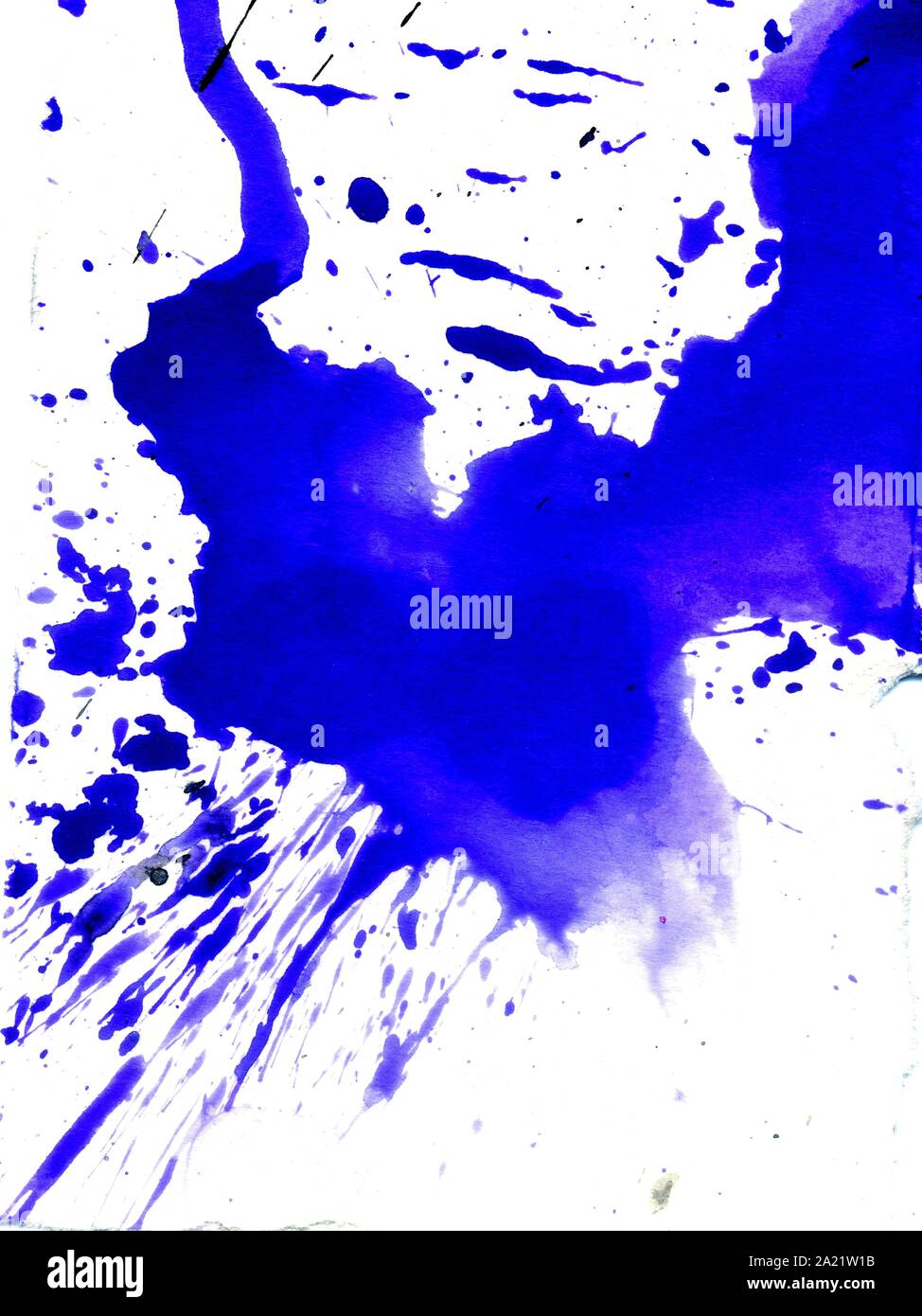 Abstract blue dried ink splashes or inkblots on white paper Stock Photo ...