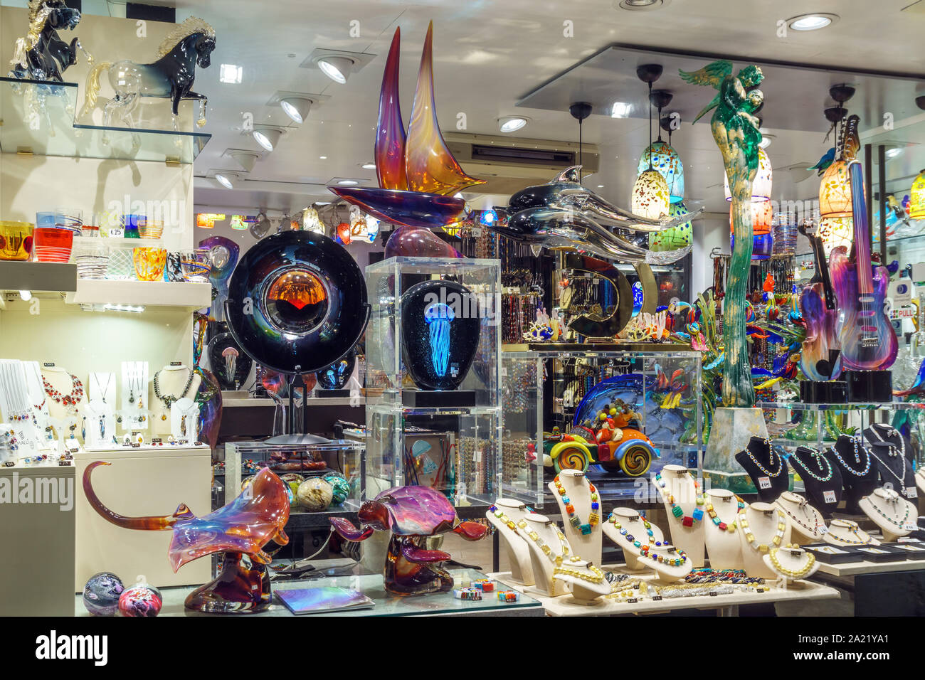 Venice, Italy - 13.03.2019: glass artifacts on display in a shop in ...
