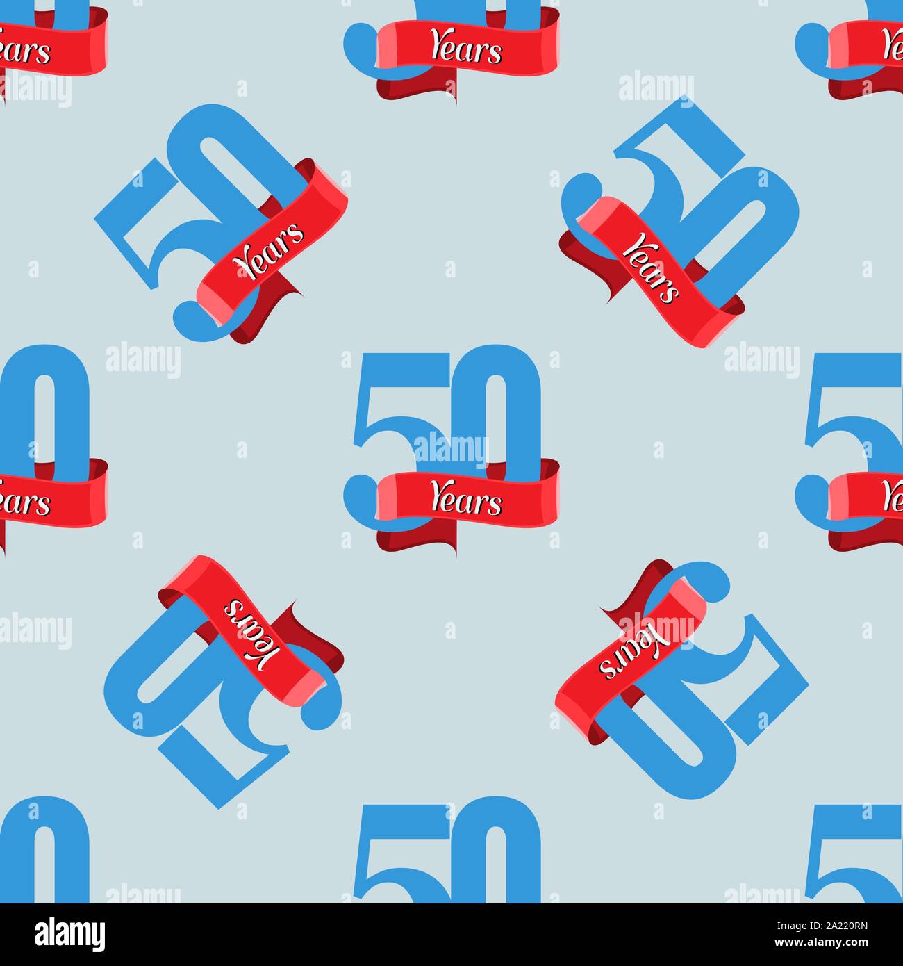 Seamles pattern for 50 year anniversary logo with red ribbon. Flat ...