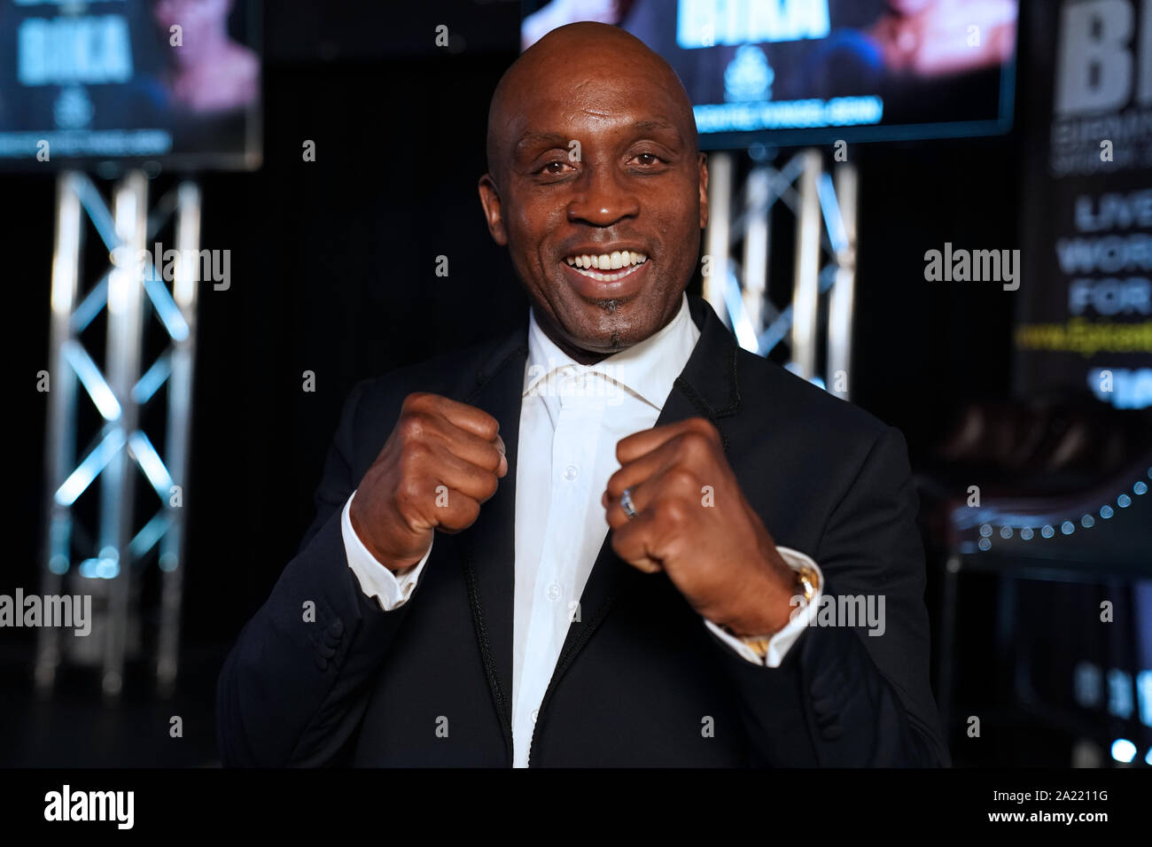 Nigel Benn during the press conference at The Steelyard, London Stock ...