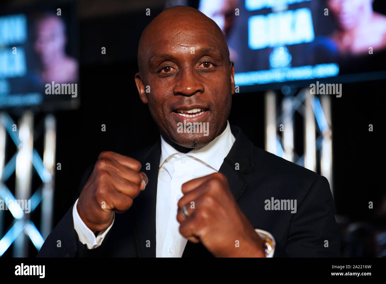 Nigel Benn during the press conference at The Steelyard, London Stock ...