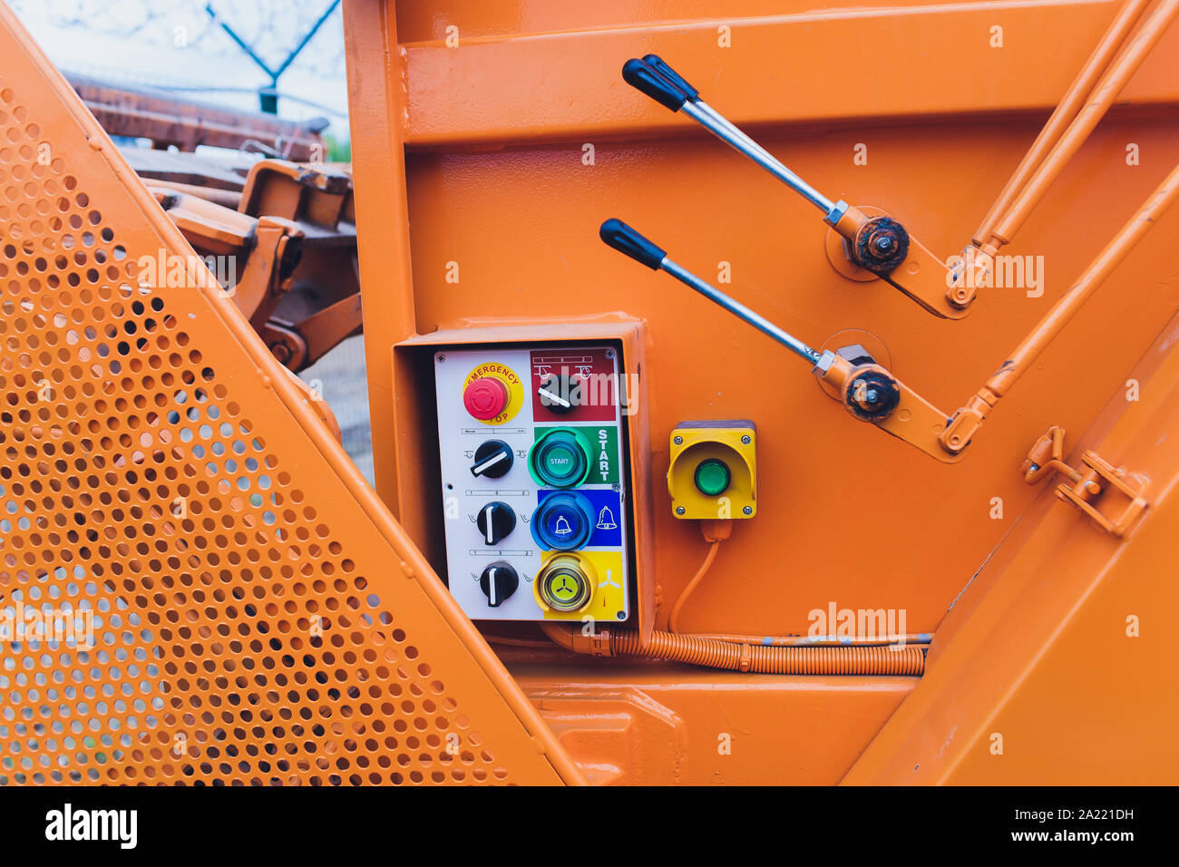 Recycling truck picking up bin - Horizontal garbage press Stock Photo ...