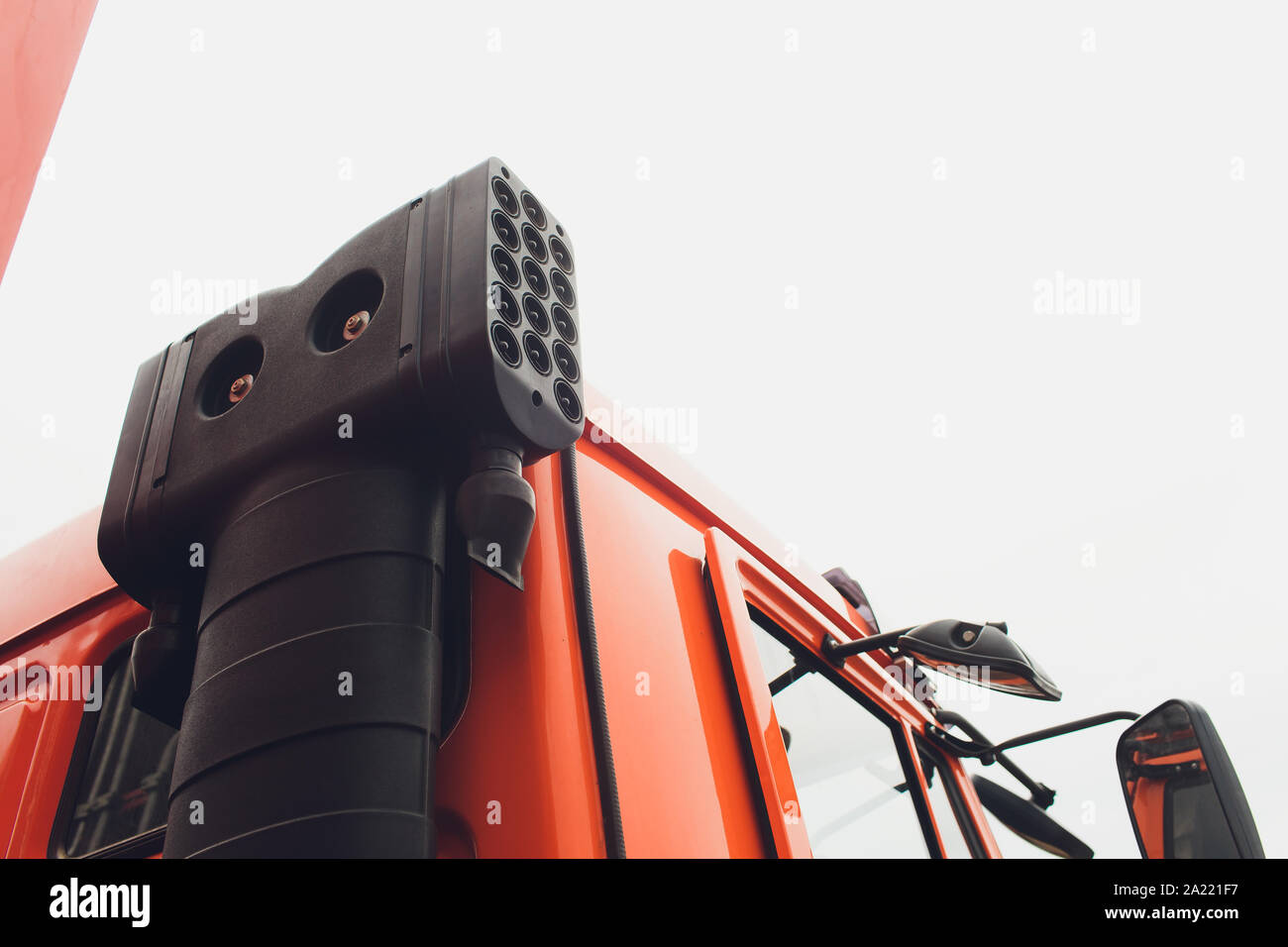 Recycling truck picking up bin - Horizontal garbage press Stock Photo ...
