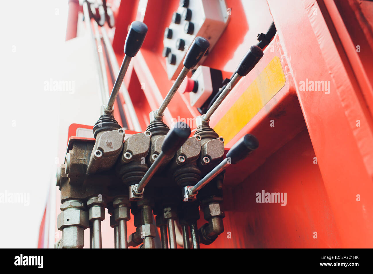 Recycling truck picking up bin - Horizontal garbage press Stock Photo ...