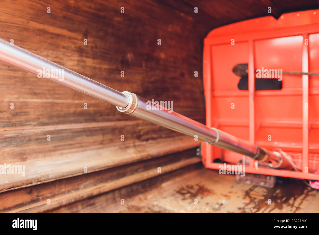 Recycling truck picking up bin - Horizontal garbage press Stock Photo ...